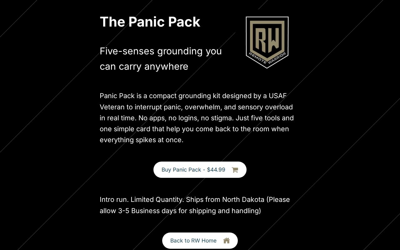 Remote Warrior Panic Packs - Buy Now